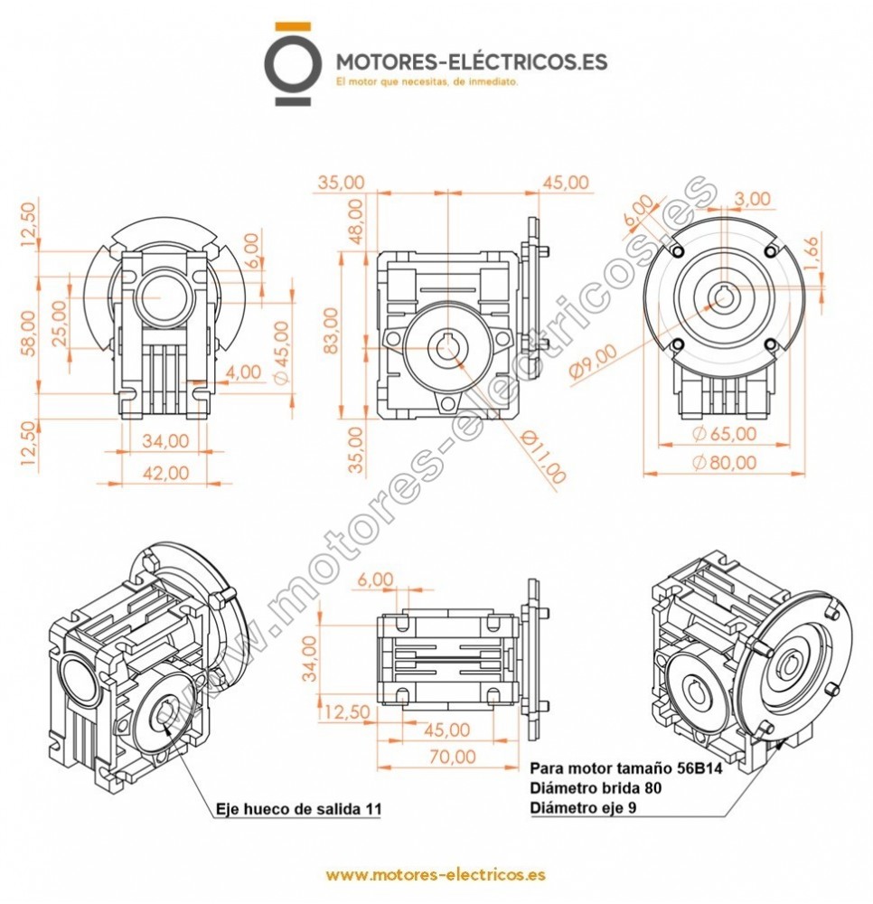Comprar MOTORREDUCTOR TRIFASICO 230/400V 0,09KW / 0,12CV (280 RPM DE ...